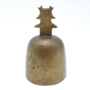 Vintage Brass Temple Hand Bell Etched Floral Design Chinese Pagoda ...