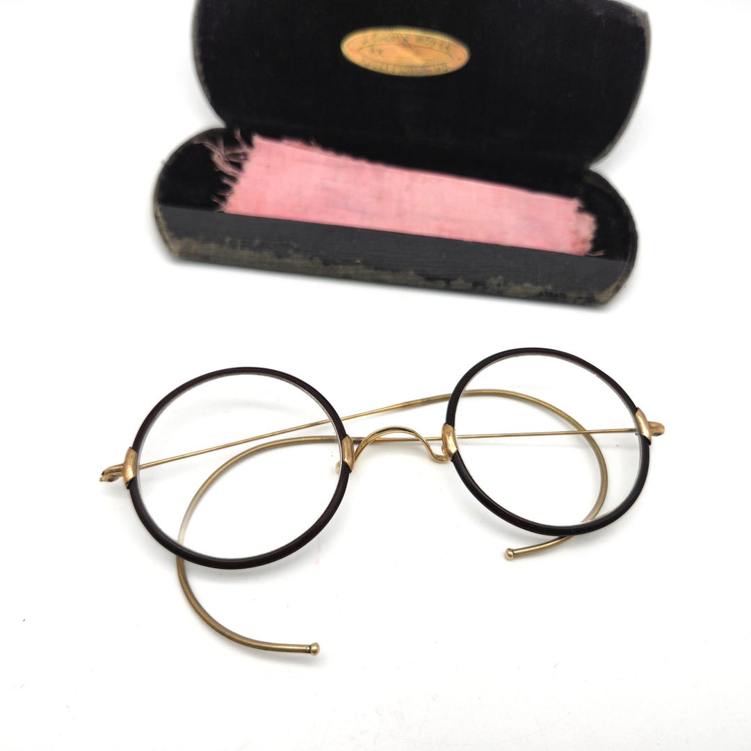 Vintage Apex Eyeglasses Round Rim Frames Curved Arms Black Celluloid ...