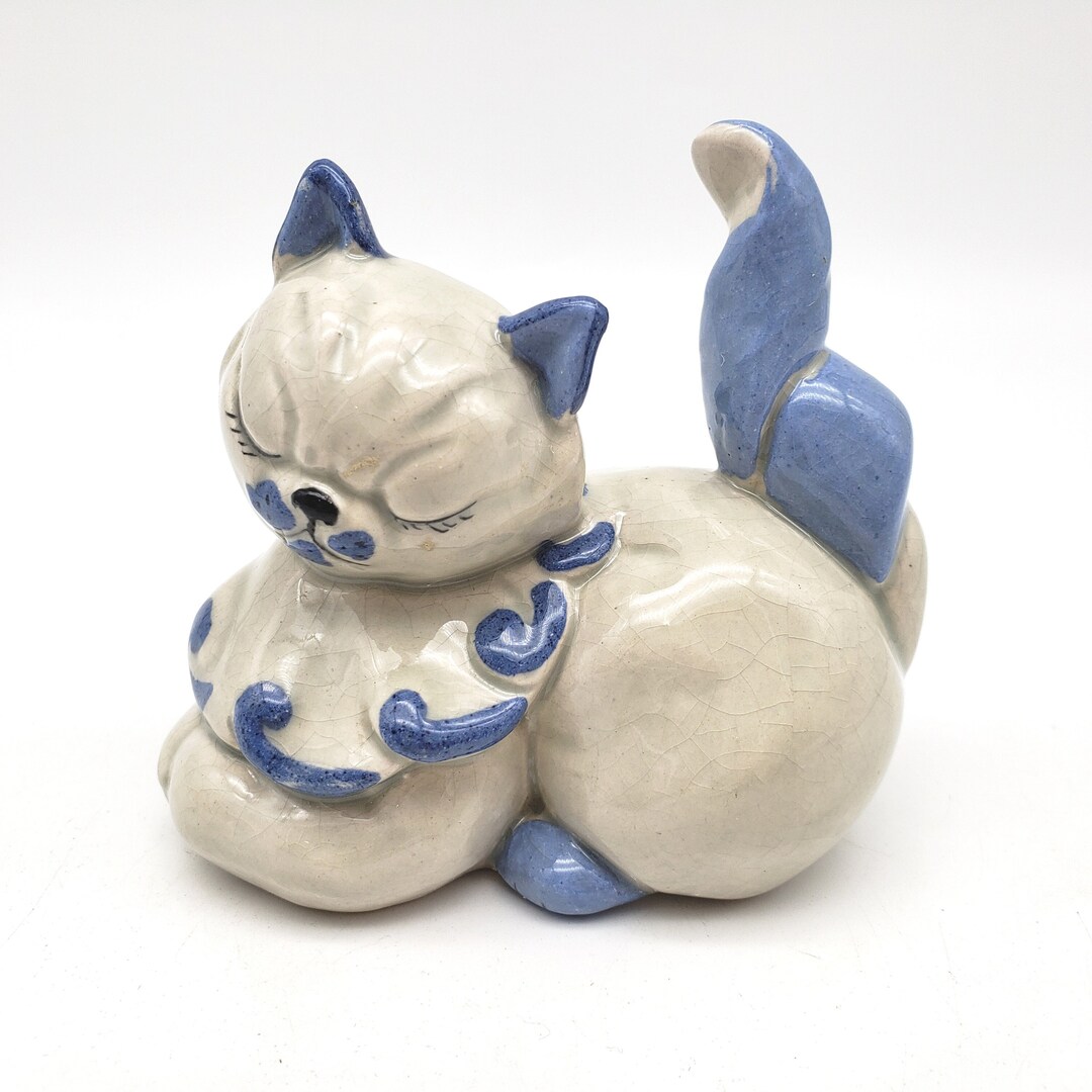 Vintage Kay Finch Pottery California Cat Figurine Whimsical Blue Kitty ...