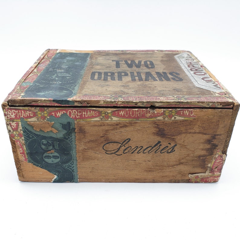Vintage Wooden Cigar Box Two Orphans Girl Graphics Antique 1901 Tax ...