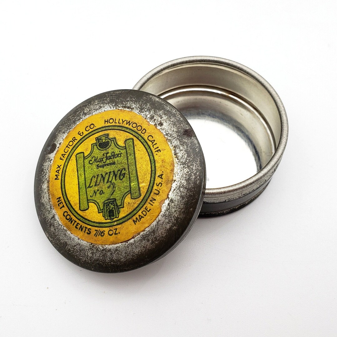 Vintage Max Factor Tin Paper Label Hollywood California Mini Metal Box ...