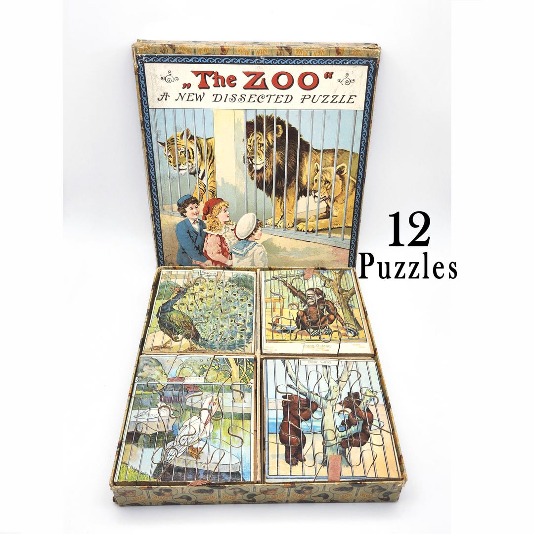 Vintage Wood Cut Puzzles Zoo Animals Mini Puzzles Dissected Jigsaw ...