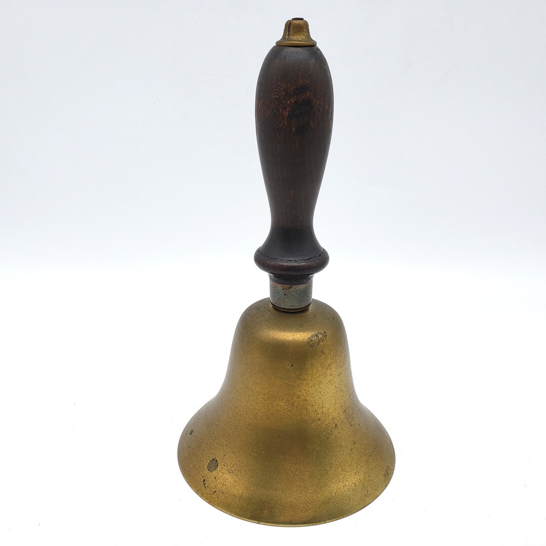 Vintage Brass Wooden Handle Bell 6 1/2" School Style Hand Bell - Etsy