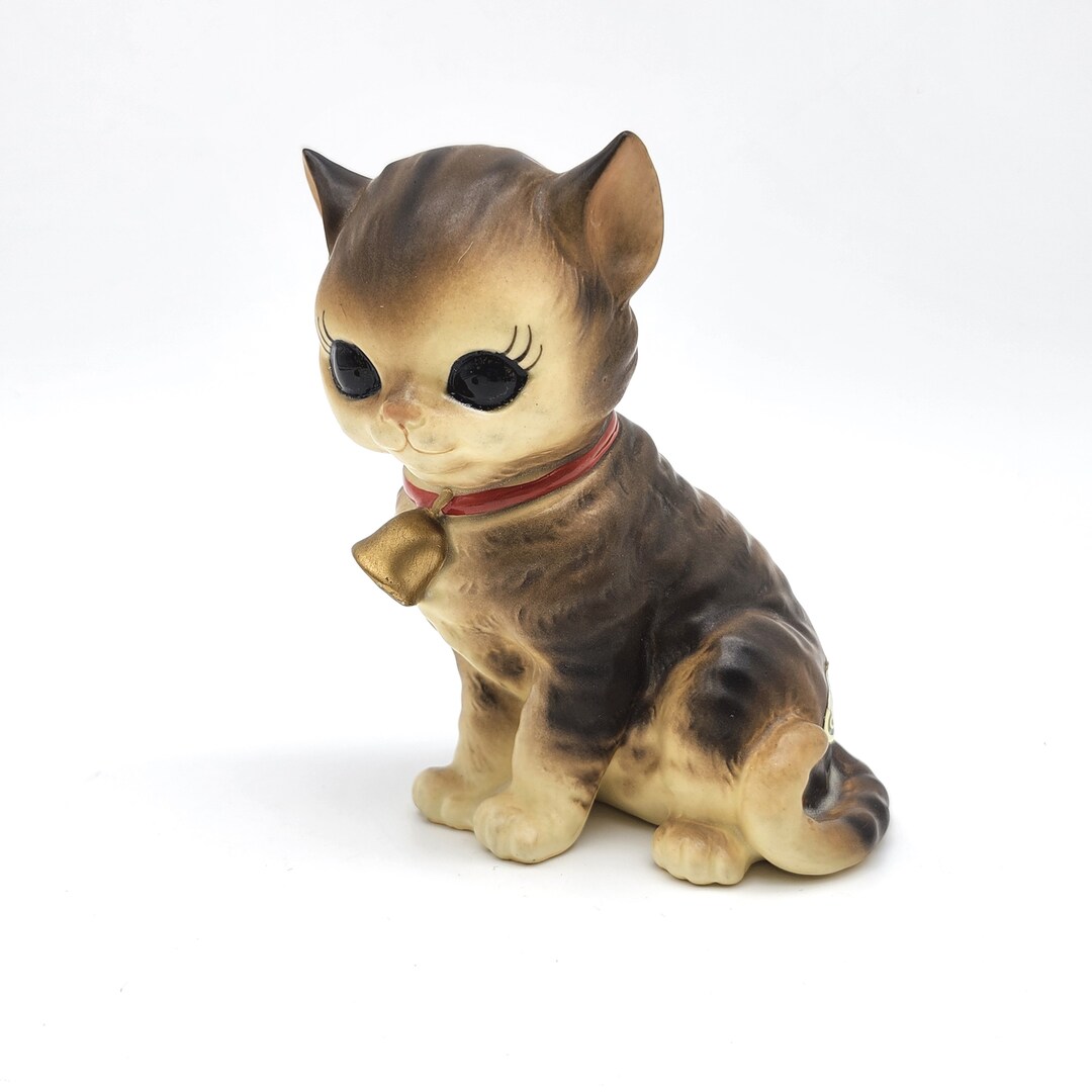 Vintage Josef Originals Cat Figurine Bell Collar Big Eye Cat Brown ...