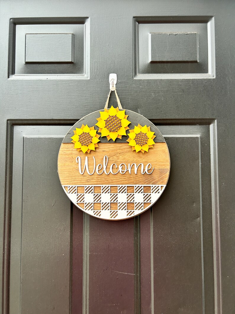 Sunflower Welcome Door Sign, Summer Welcome Door Sign, Sunflower Porch ...