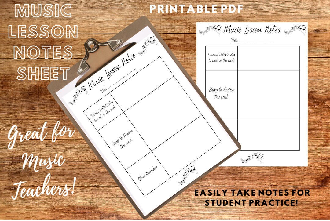 Template for Music Lessons, Music Lesson Notes Page, Template for Piano ...