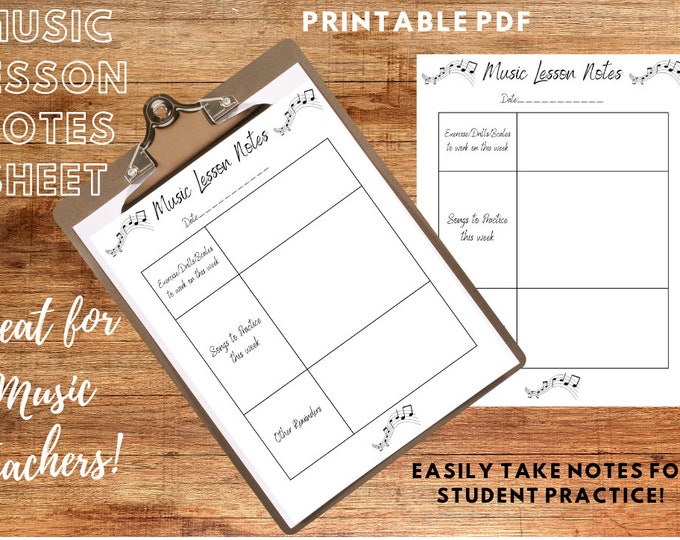 Template for Music Lessons, Music Lesson Notes Page, Template for Piano ...