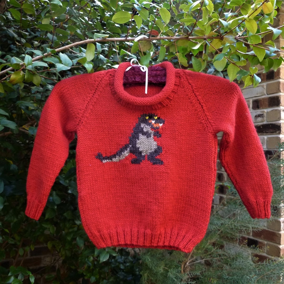 Boy's Wool Mix Jumper With Dinosaur Motif/girl's T Rex Jumper/kids T ...