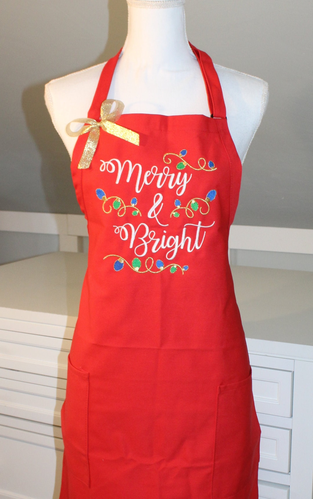 Merry & Bright Christmas Apron Christmas Apron Red Christmas Apron ...