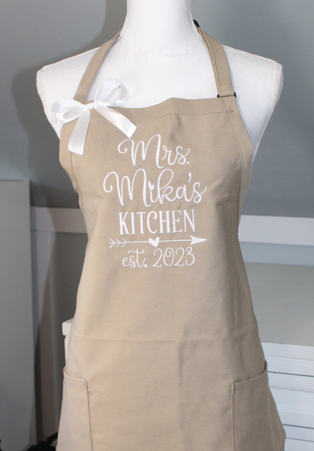 Mrs. Kitchen Apron in Charity Font With EST. Date - Gift for New Bride ...
