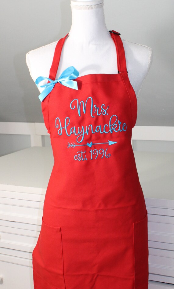 Mrs Apron in CHARITY Font with Arrow w/Heart Bridal Shower | Etsy