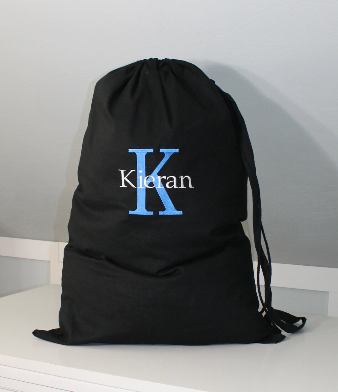 Monogrammed Black Laundry Bag With Letter and Name With Block Letters ...