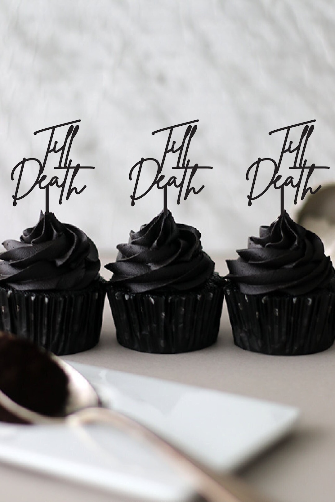 Til Death Cupcake Toppers, Black Engraved Acrylic Til Death Do Us Part ...