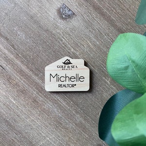 Engraved Maple Realtor Name Tag: House Shaped Magnetic Badge - Etsy