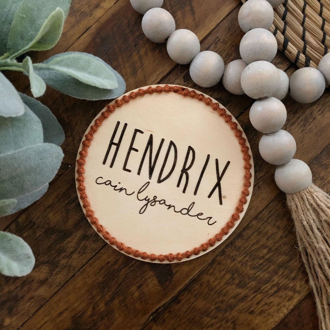 Knit & Engraved Wood Baby Sign | Personalized Name Sign | Birth ...