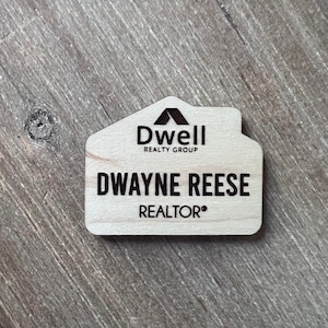 Engraved Maple Realtor Name Tag: House Shaped Magnetic Badge - Etsy
