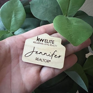 Engraved Maple Realtor Name Tag: House Shaped Magnetic Badge - Etsy