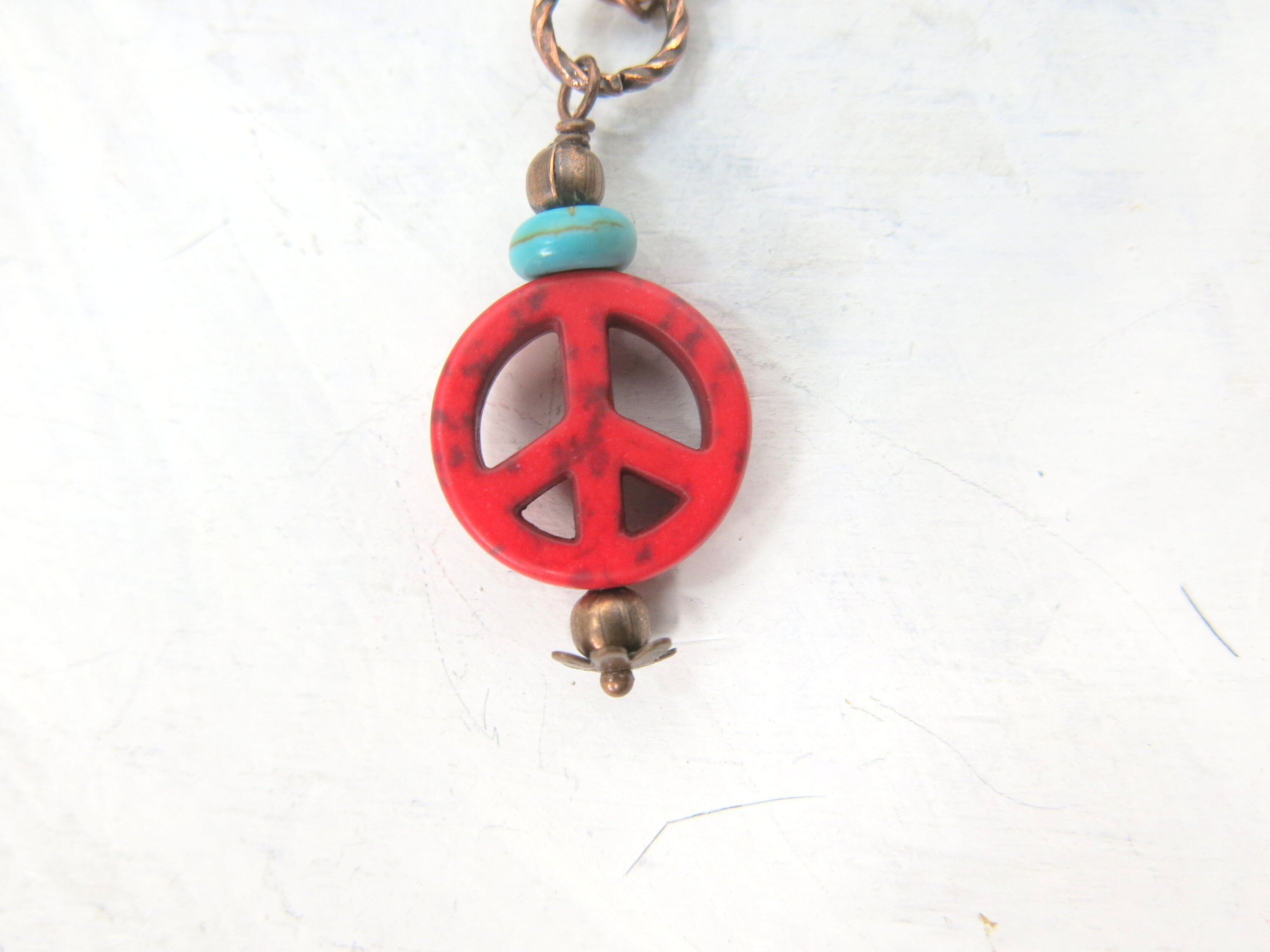 Peace Sign Copper Necklace Hippie Necklace Bohemian Peace Pendant Red ...