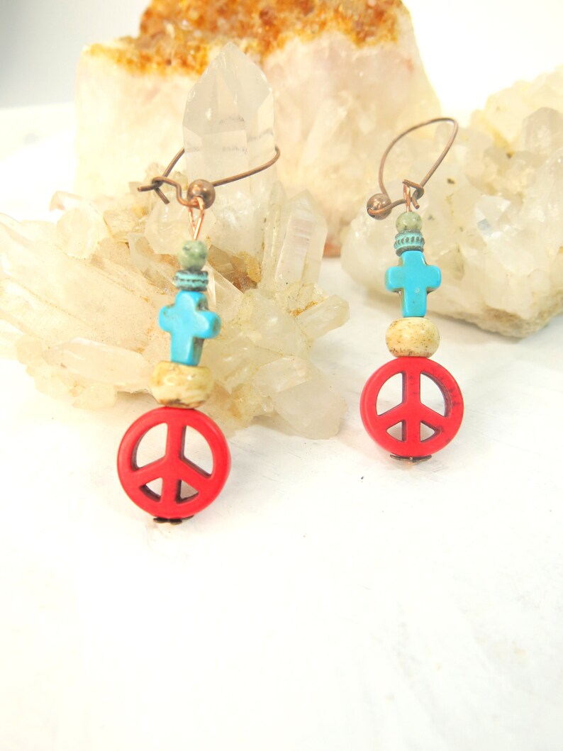 Dangle Drop Red Peace Sign Earring Long Red Earrings - Etsy