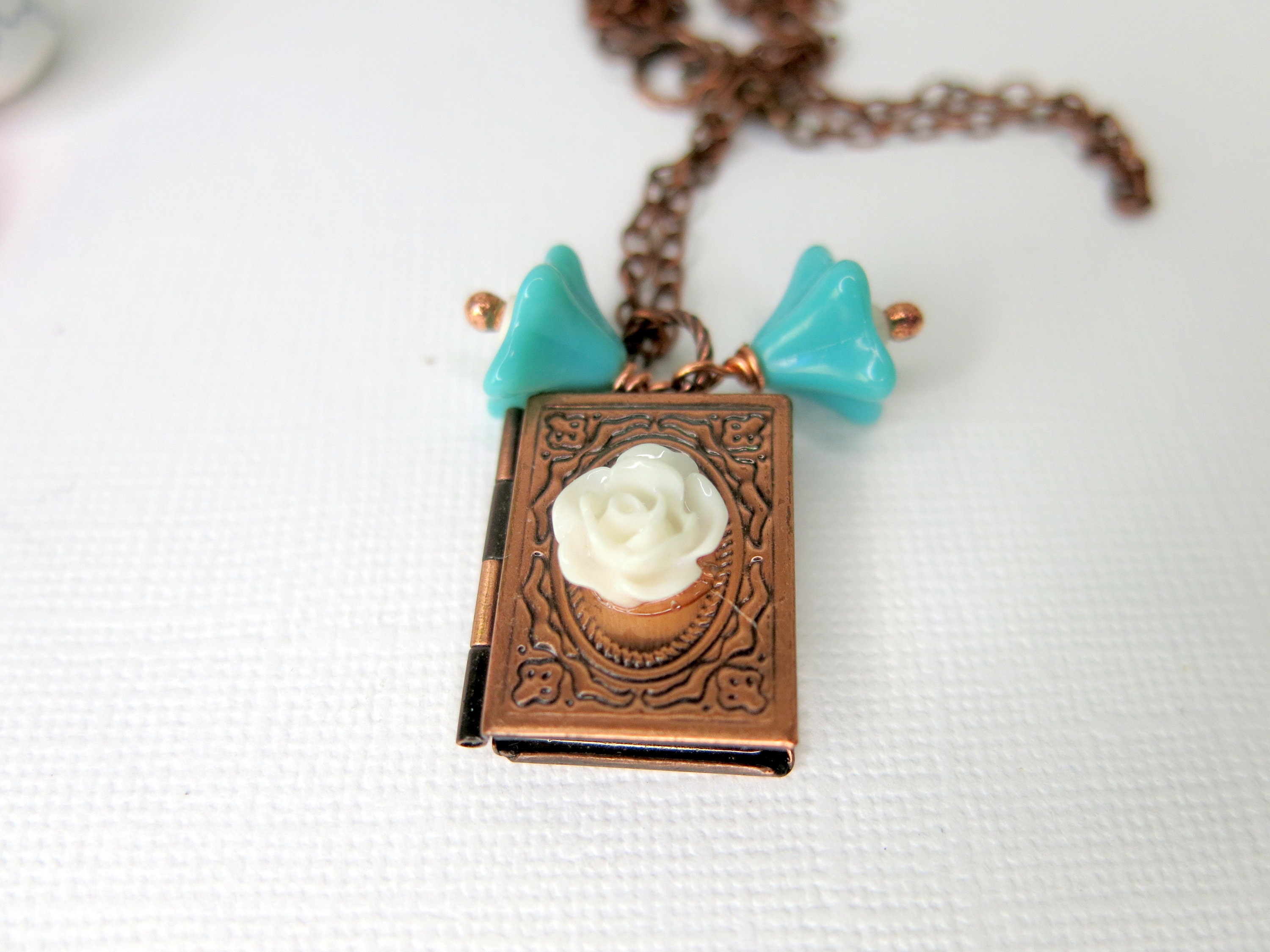 Little Locket Copper Pendant Necklace, Book Locket, Reading Necklace ...