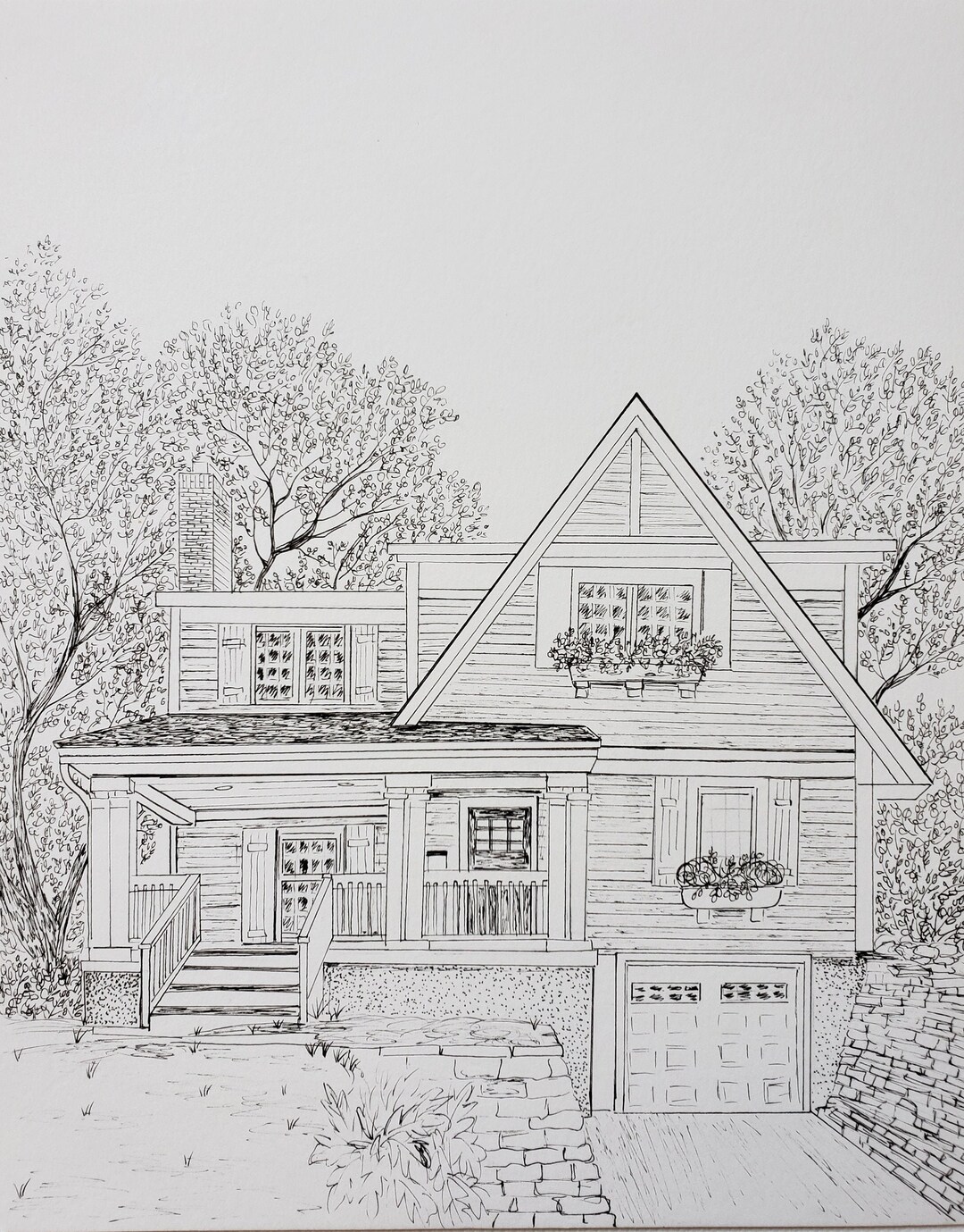 Custom Ink Home Portrait, Black and White Home Drawing, House Warming ...