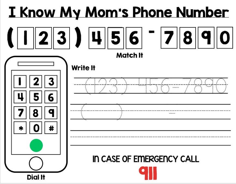 Custom Phone Number Practice Sheet - Etsy