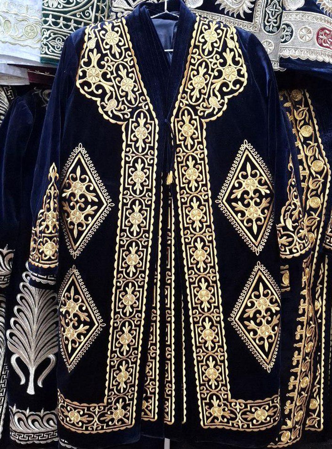 Golden Embroidered Chapan, Uzbek Robe, Uzbek Coat, Caftan, Jacket - Etsy