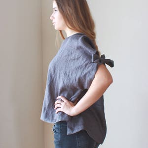 Linen Loose Bow Sleeves Top - Etsy