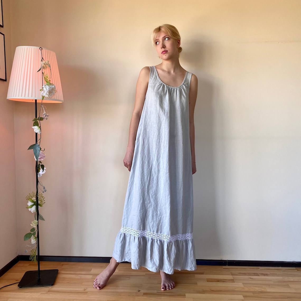 Long Laced Linen Nightgown - Etsy