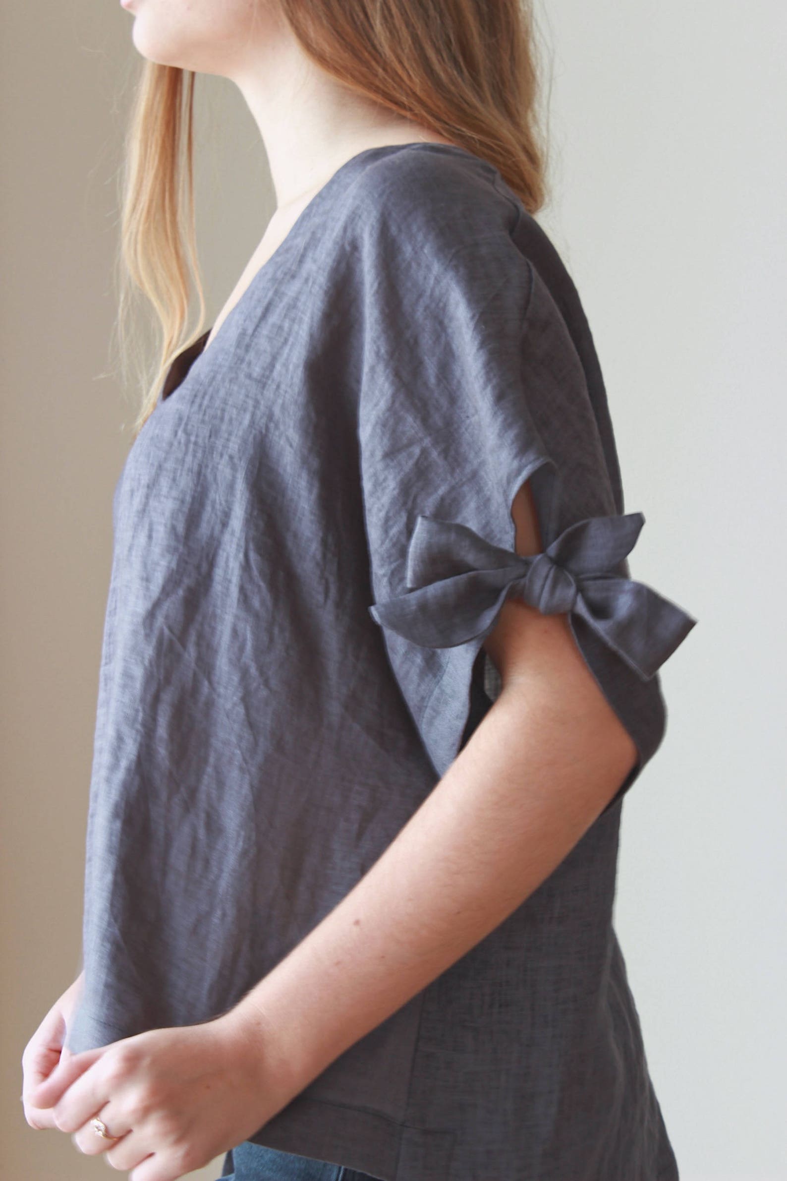 Linen Loose Bow Sleeves Top | Etsy