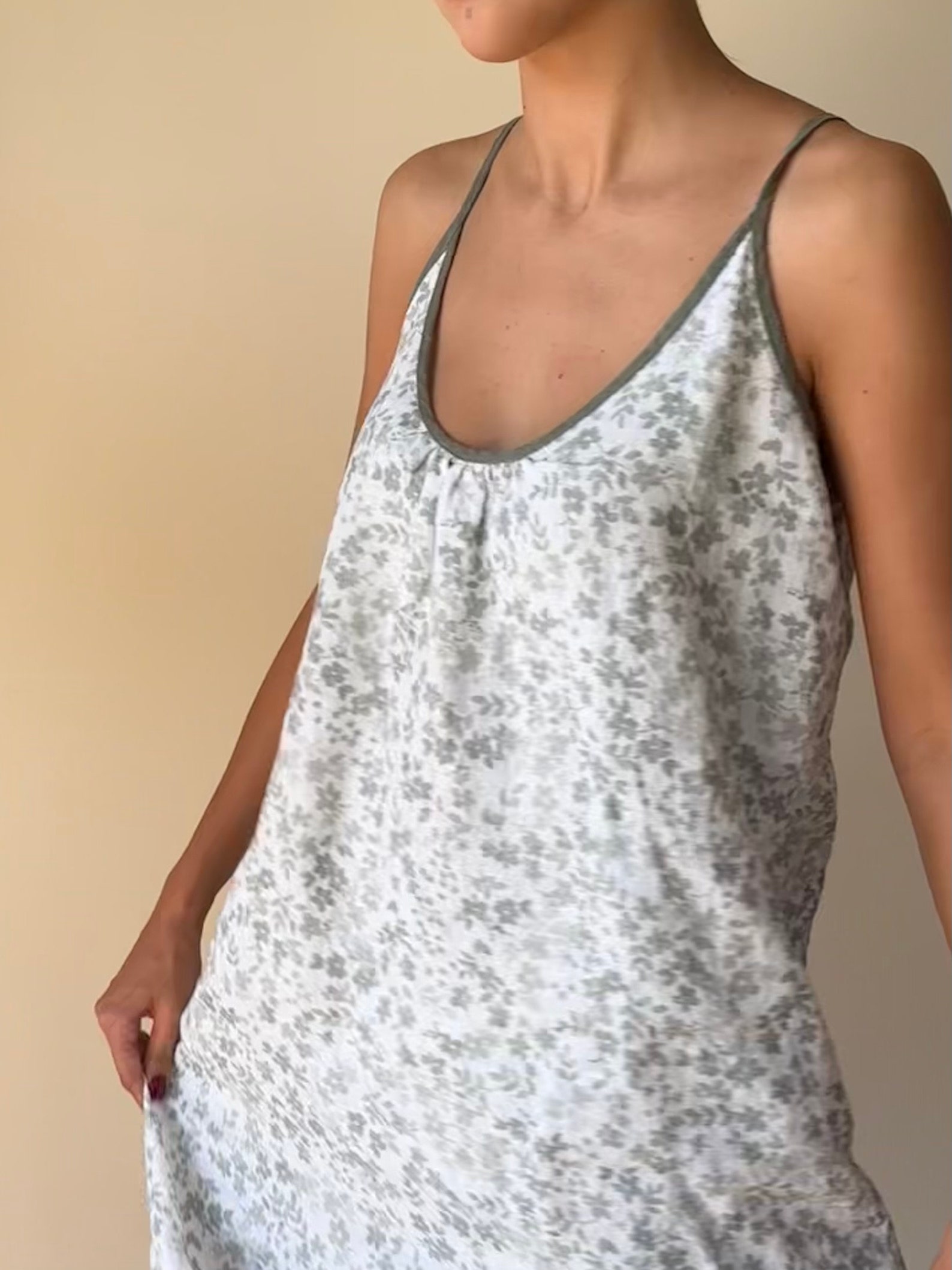 Floral Printed Soft Linen Nightgown on Straps - Etsy