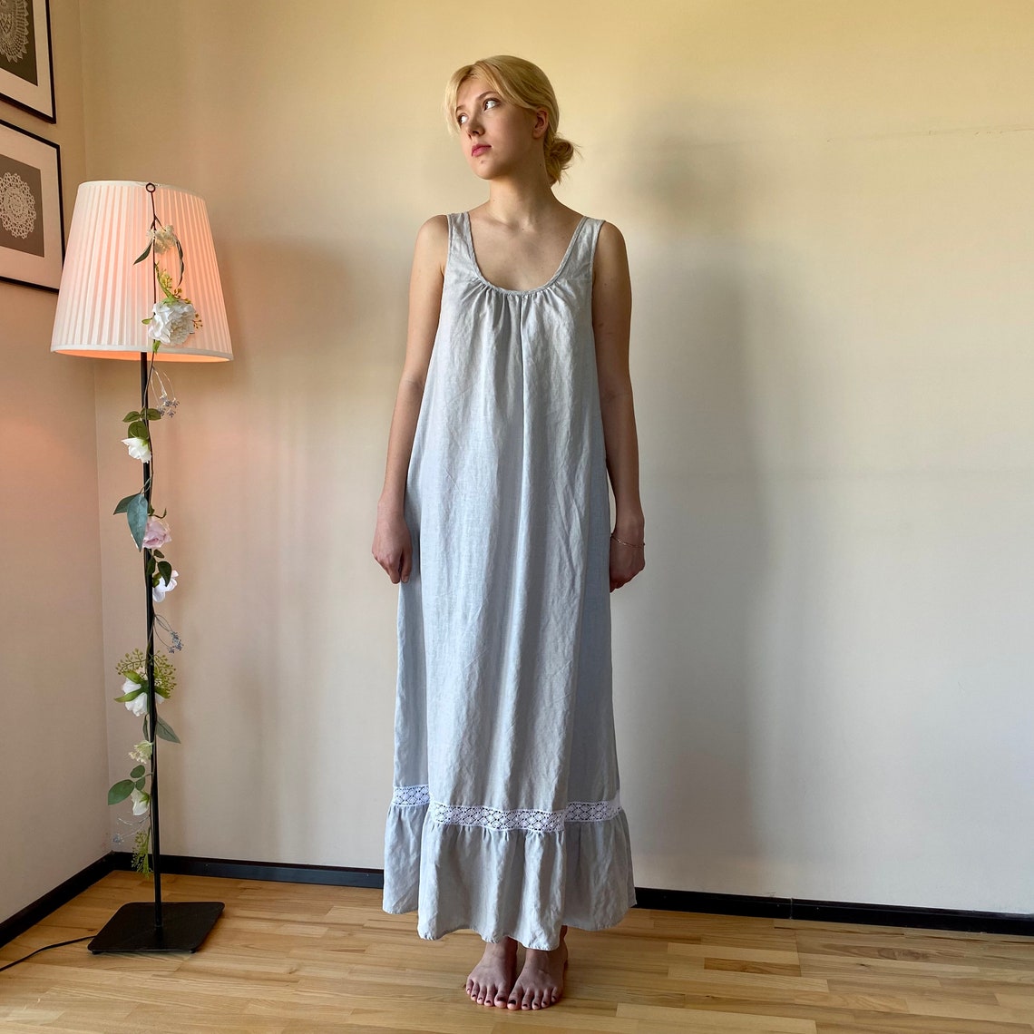 Long Laced Linen Nightgown - Etsy