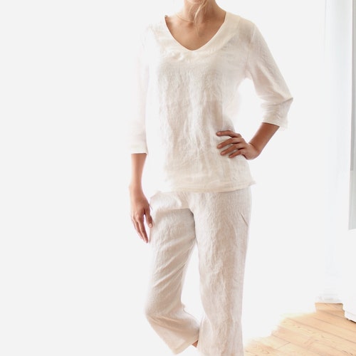 Linen Pajama Set For Women Softened Linen Pajamas Etsy