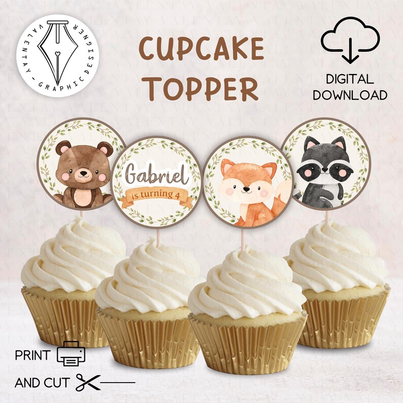 Woodland Cupcake Toppers, Forest Animals Cupcake Toppers, Woodland ...