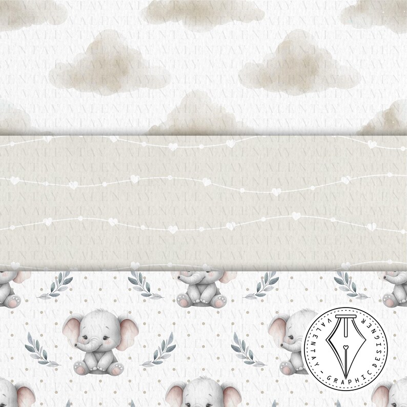 Baby Elephant Digital Paper Pack – Blue & Beige Cute Baby Shower ...