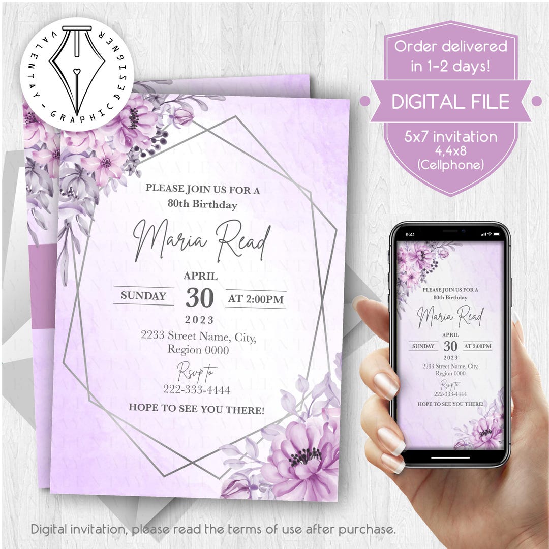 Lilac Floral Invitation, Lilac Invitation, Purple Lilac Boho Wildflower ...