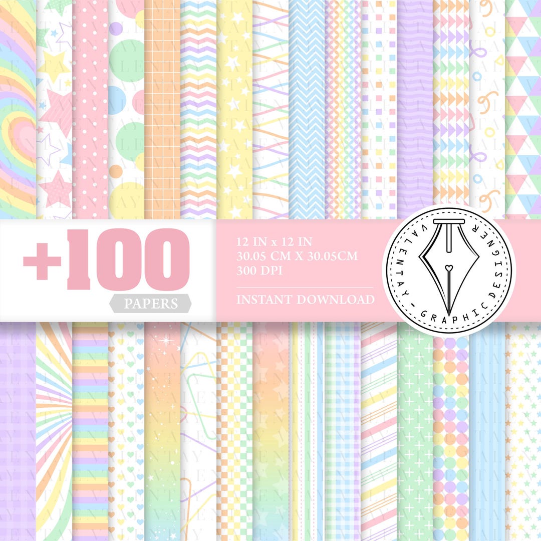 Essential Pastel Digital Paper Pack - 100 Papers - Etsy