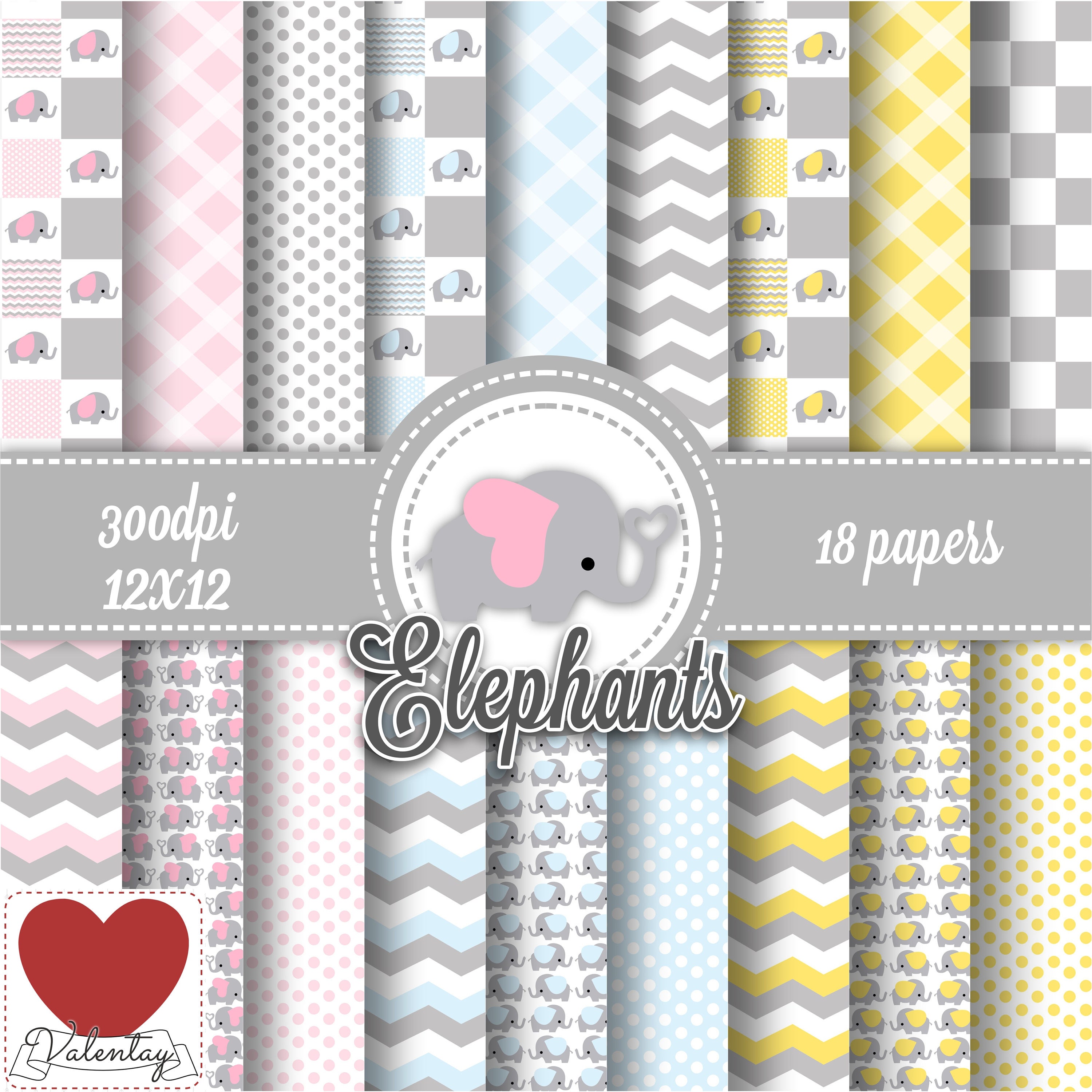 Elephants Digital Paper Kit Digital Elefantinho Make your own | Etsy
