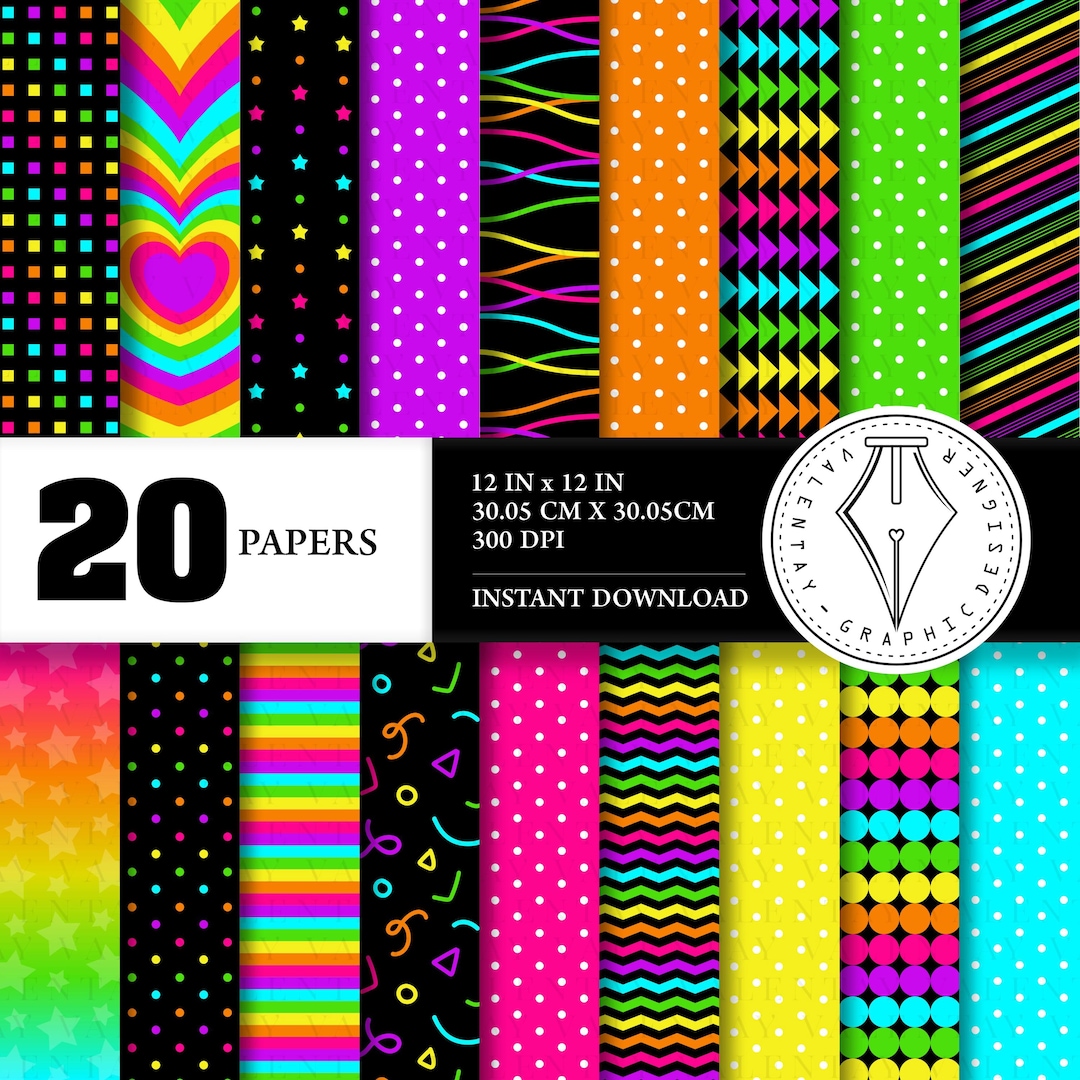 Neon Colors Digital Paper, Bright Colors Scrapbook Paper, Rainbow Paper ...