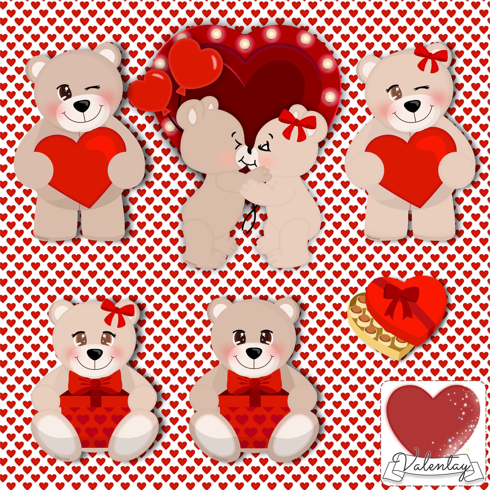 Valentine's Day Digital Paper Kit Digital Valentine's Day Teddy Bear ...