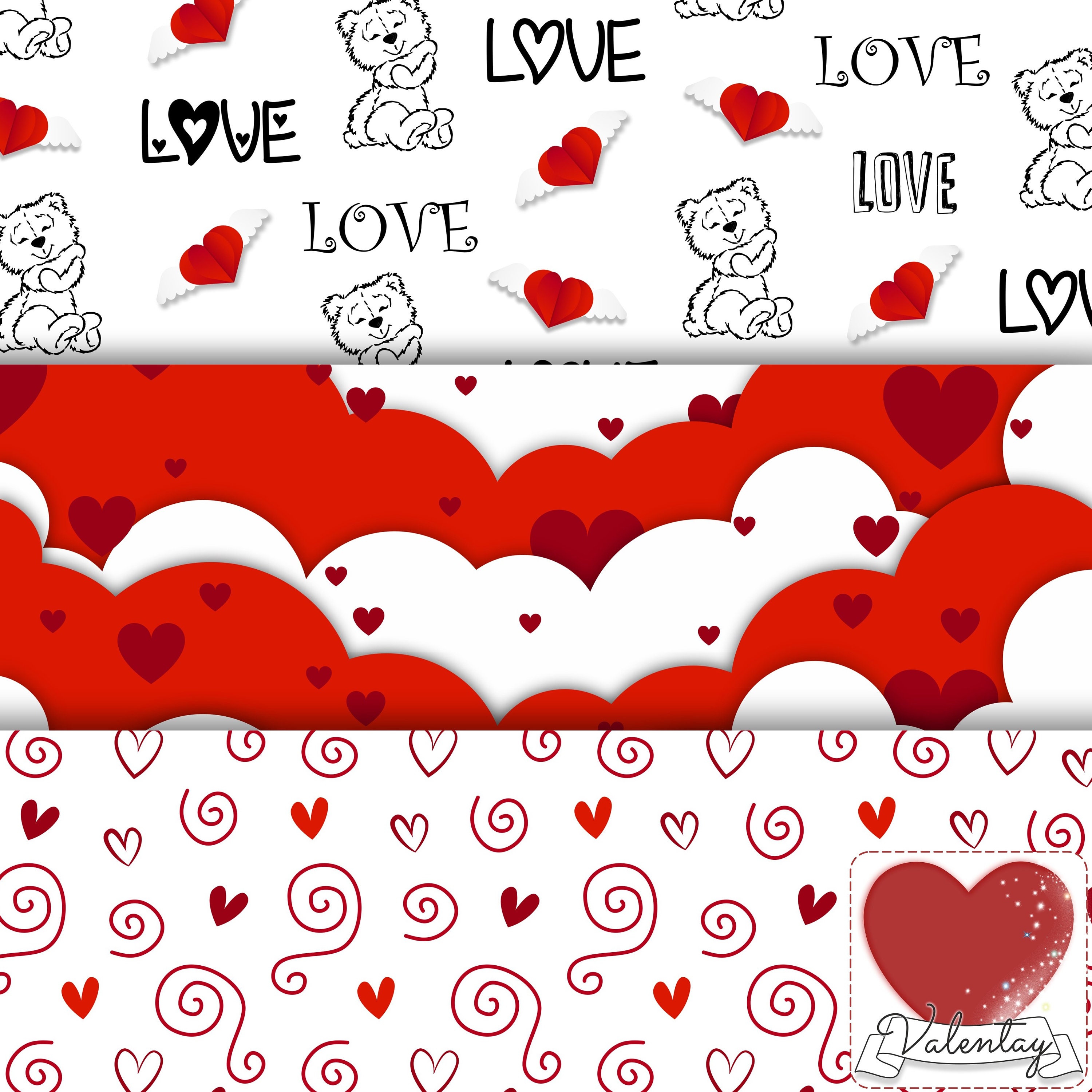 Valentine's Day Digital Paper Kit Digital Valentine's Day Teddy Bear ...