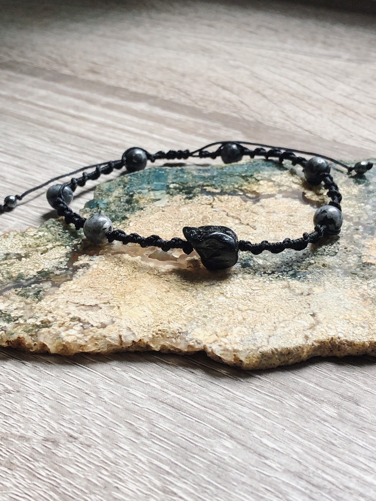 Mens Black Anklet Elegant Anklet Tourmaline and Labradorite Bracelet ...