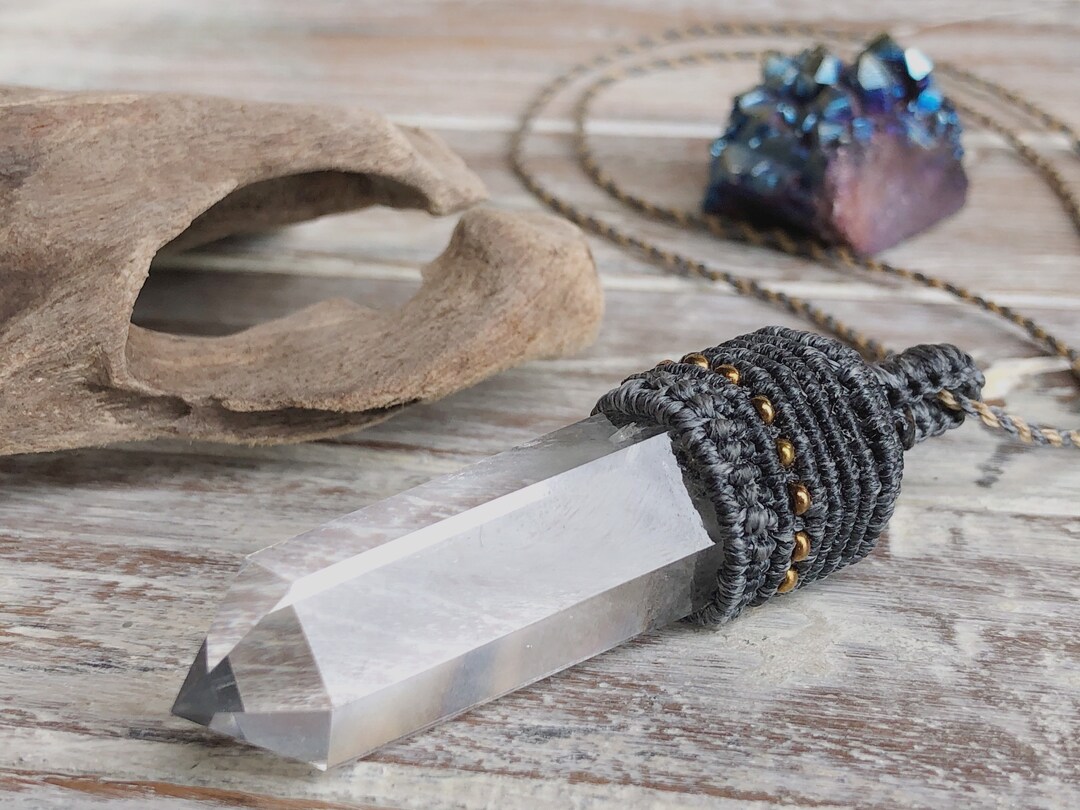 Clear Quartz Amulet - Crystal Wand Talisman - Manifestation Necklace ...
