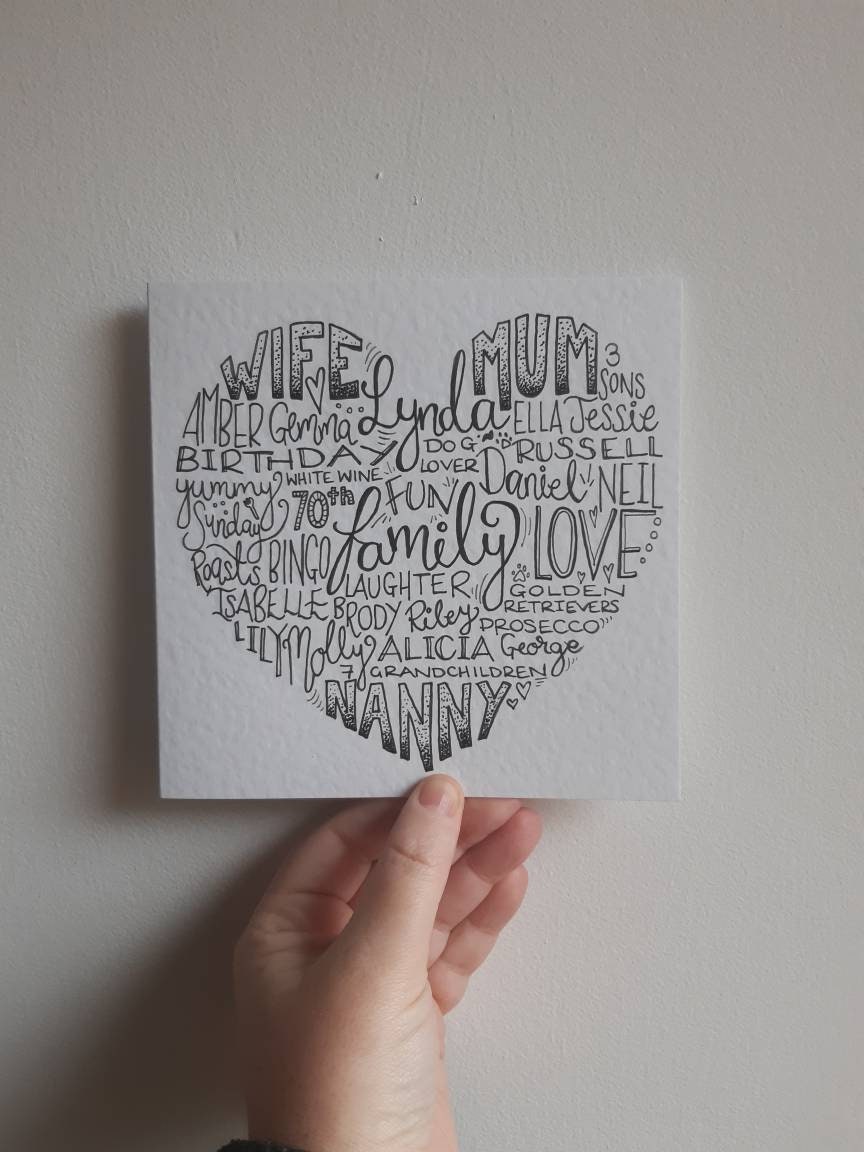 Personalised Word Art Card, Handdrawn Lettering - Etsy UK