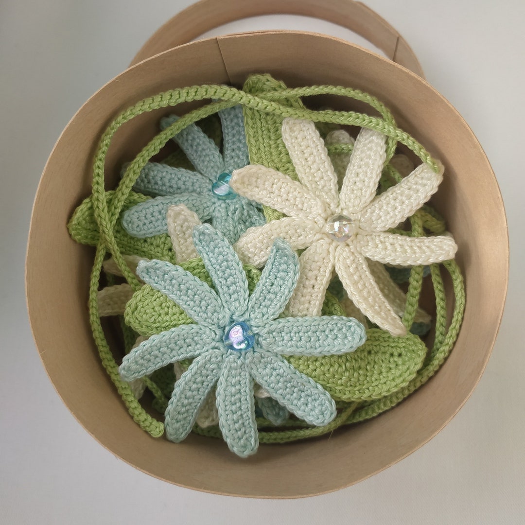Wedding Set Napkin Ties With Crochet Flowers and Leaf in Box Crochet ...