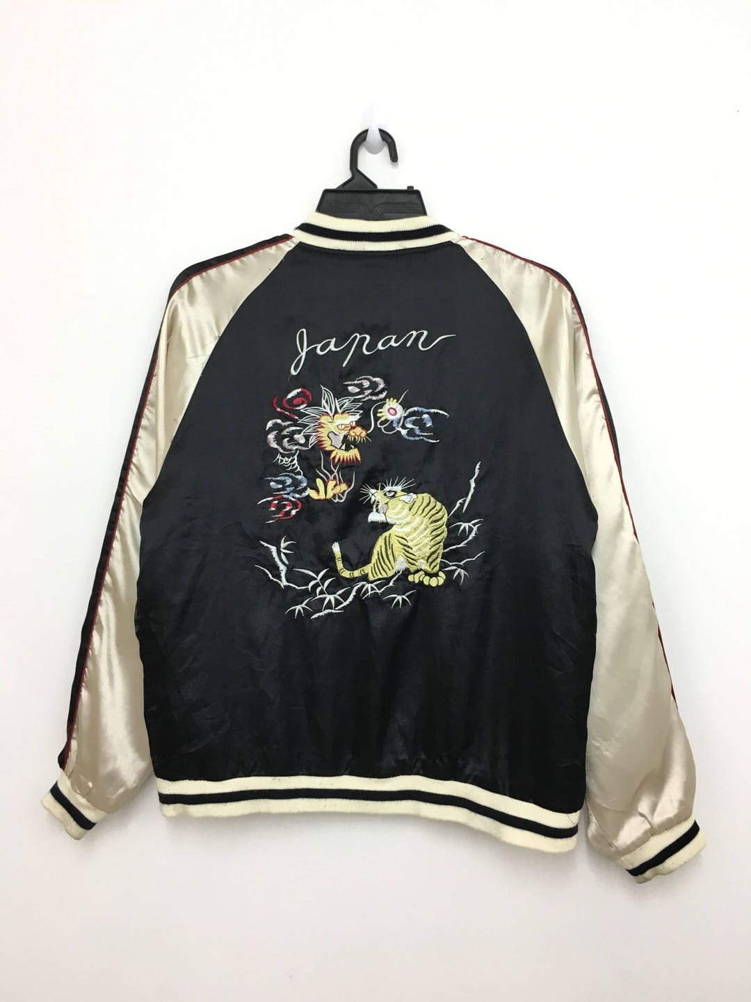 Vintage SUKAJAN Jacket Japan Embroidery Souvenir Tiger Dragon Large ...