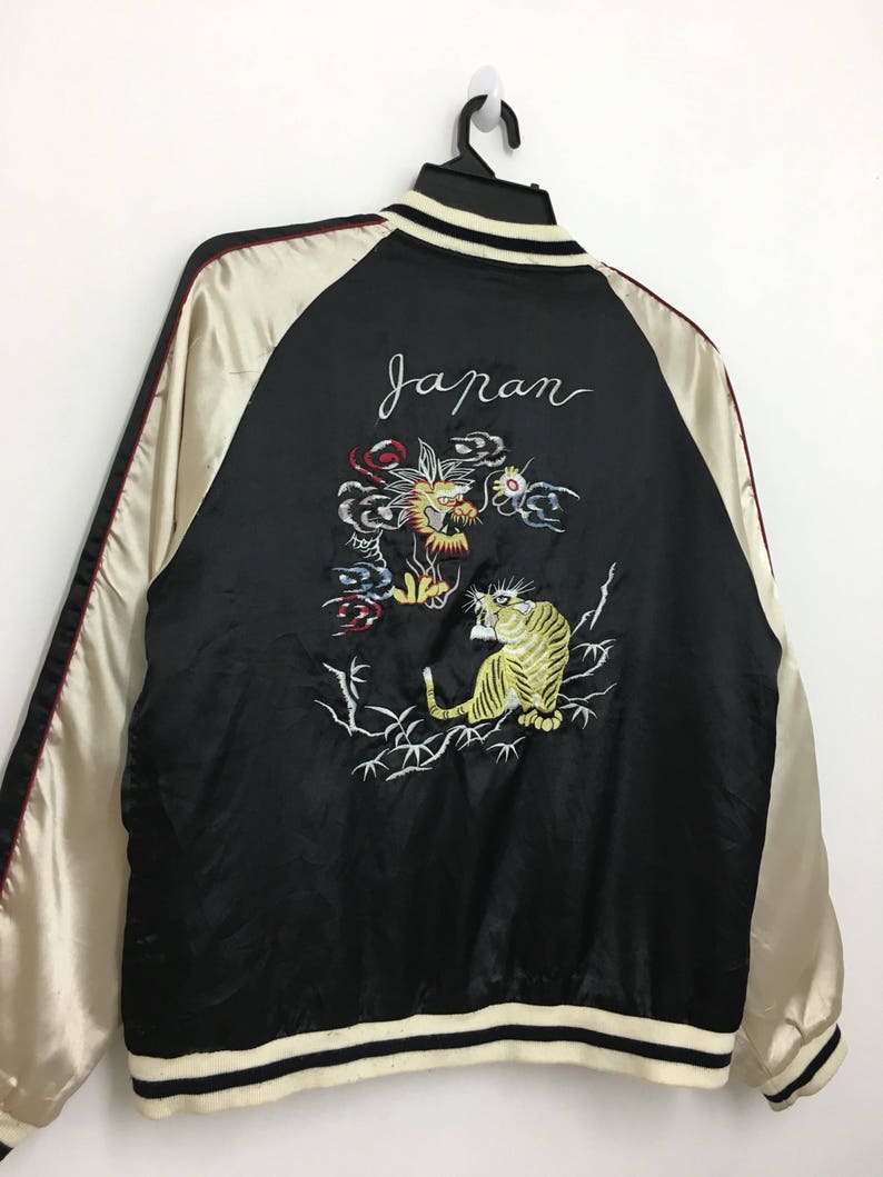 Vintage SUKAJAN Jacket Japan Embroidery Souvenir Tiger Dragon Large ...