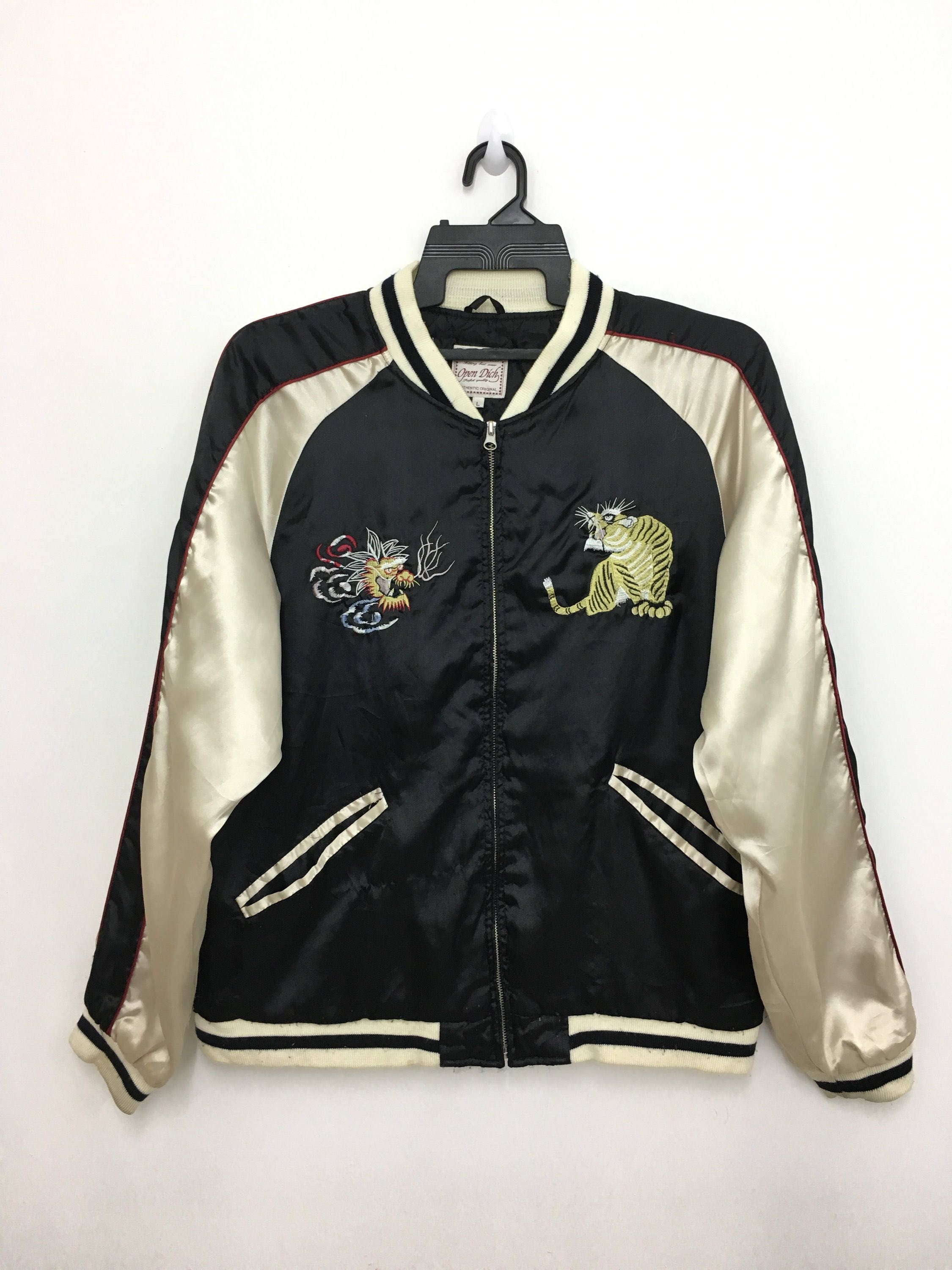 Vintage SUKAJAN Jacket Japan Embroidery Souvenir Tiger Dragon Large ...