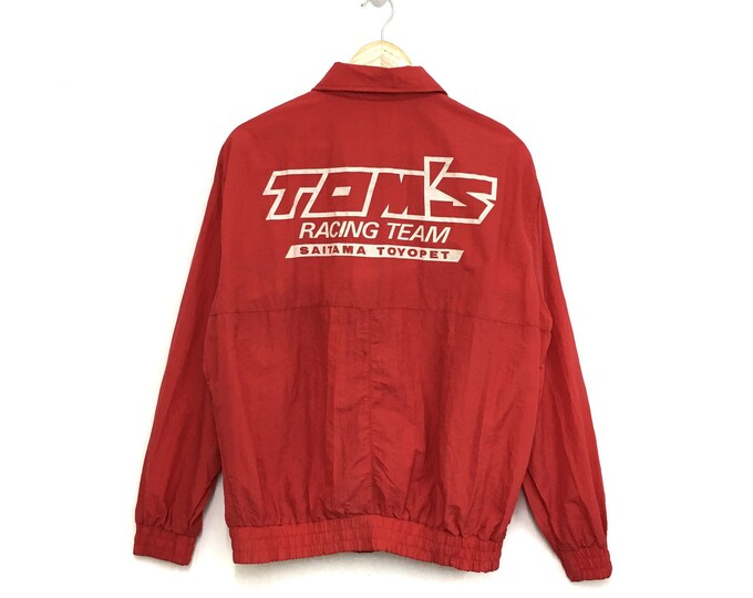 Rare Vintage TOM'S RACING Windbreaker Jacket Big Logo Full Zipper Red ...