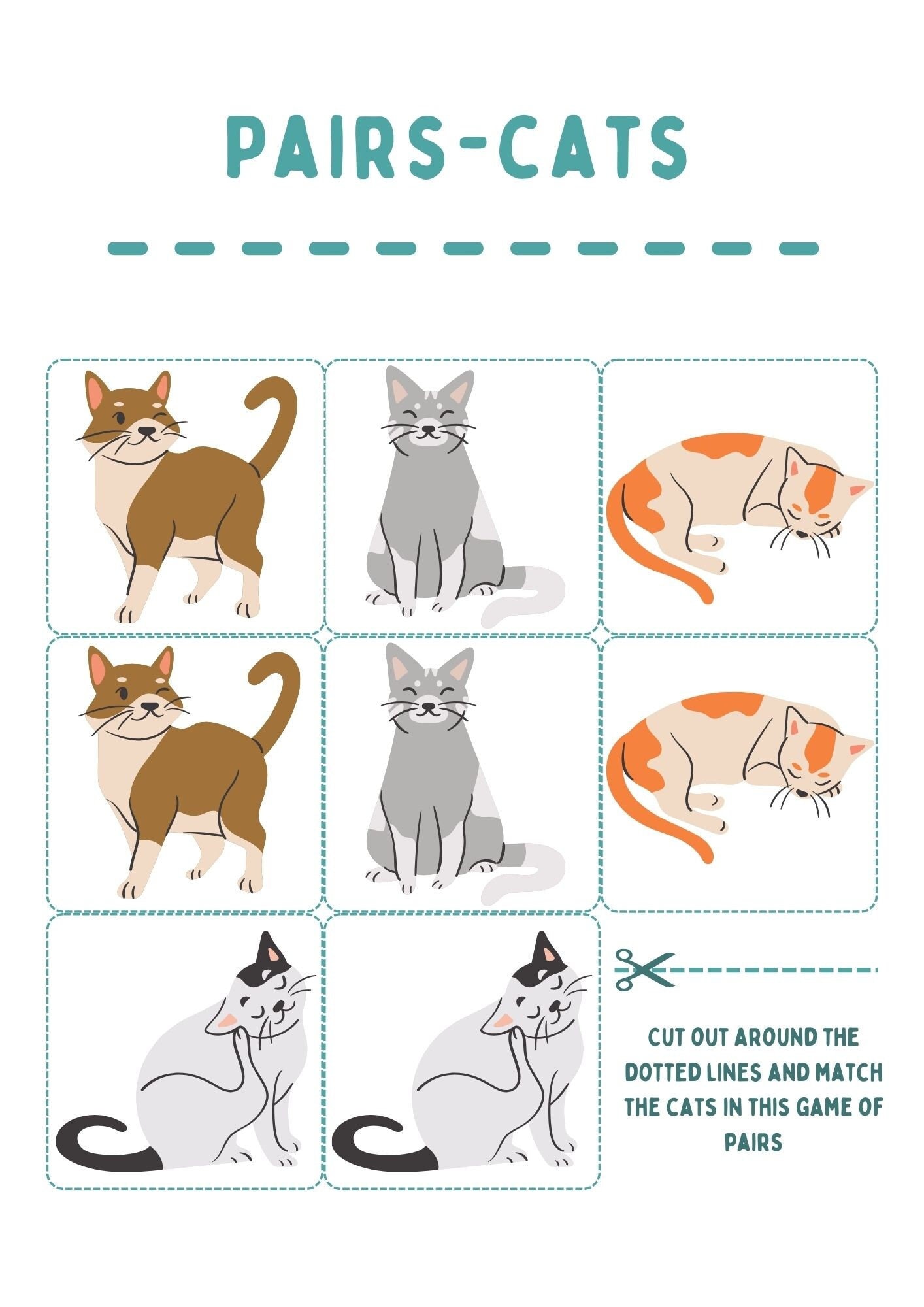 Cat Pairs Memory Game Printable - Etsy